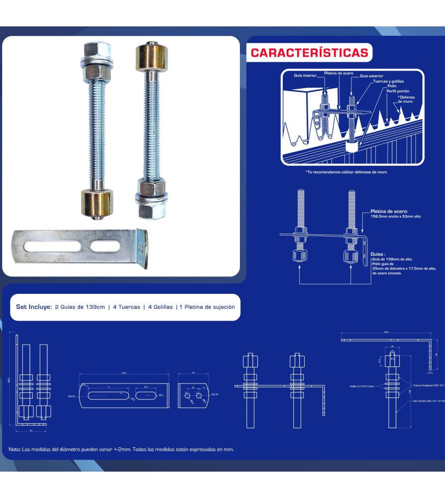 Pivote Guia Metal Corredera Lioi Doble - Socodima.cl
